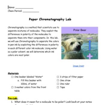 Paper Chromatography Lab Student Worksheet :: Resources :: California ...