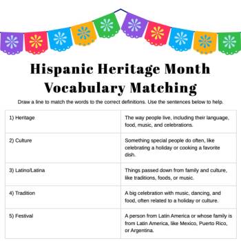 Hispanic Heritage Month Vocabulary Matching :: Resources :: California ...
