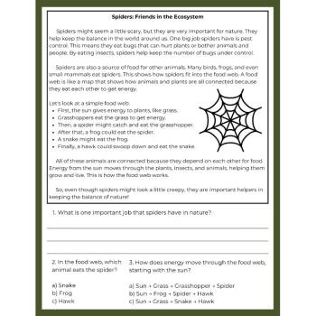 Spiders: Friends in the Ecosystem Nonfiction Reading Passage ...