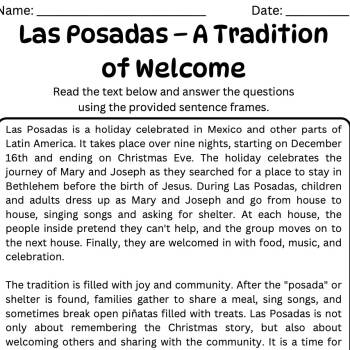 Las Posadas Informational Reading Passage & Vocabulary Worksheet ...
