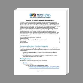 October UPK Mixed Delivery Quality and Access Workgroup Meeting Notes ...
