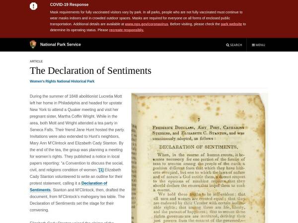 The Declaration of Sentiments (U.S. National Park Service) :: Resources ...