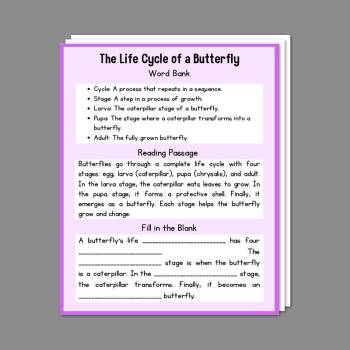 The Life Cycle of a Butterfly Reading Passage :: Resources ...