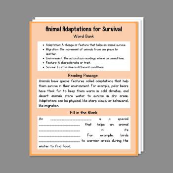Animal Adaptations for Survival Reading Passage :: Resources ...