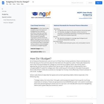 CASE STUDY: How Do I Budget? :: Resources :: California Educators Together