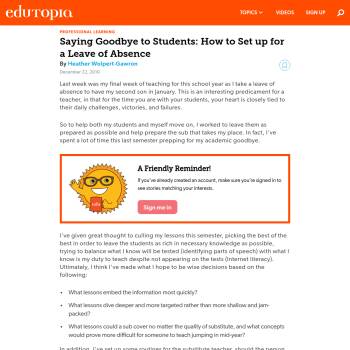 Saying Goodbye to Students: How to Set up for a Leave of Absence :: Resources :: California ...