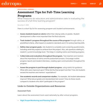 Assessment Tips for Full-Time Learning Programs :: Resources ...