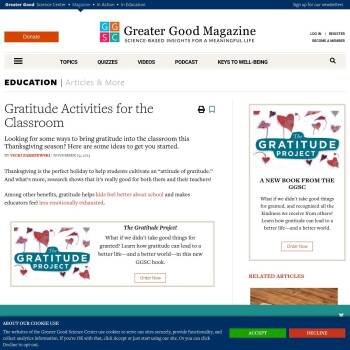 Gratitude Activities for the Classroom :: Resources :: California ...